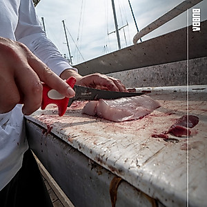 BUBBA 6 Inch Ultra Flex Tapered Fillet Knife with Non-Slip Grip Handle, 8Cr13MoV Stainless Steel Blade, Lanyard Hole and Synthetic Sheath for Fishing