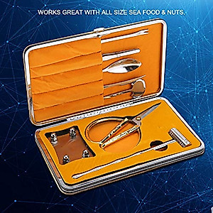 Crab Tool, 8Pcs Crab Leg Crackers and Tools Stainless Steel Nut Lobster Cracker Opener Set Seafood Claw Tool Set Hammer Spoon Shaving Scissors Axe Fork Tweezers Little Chopping Block with Package Box
