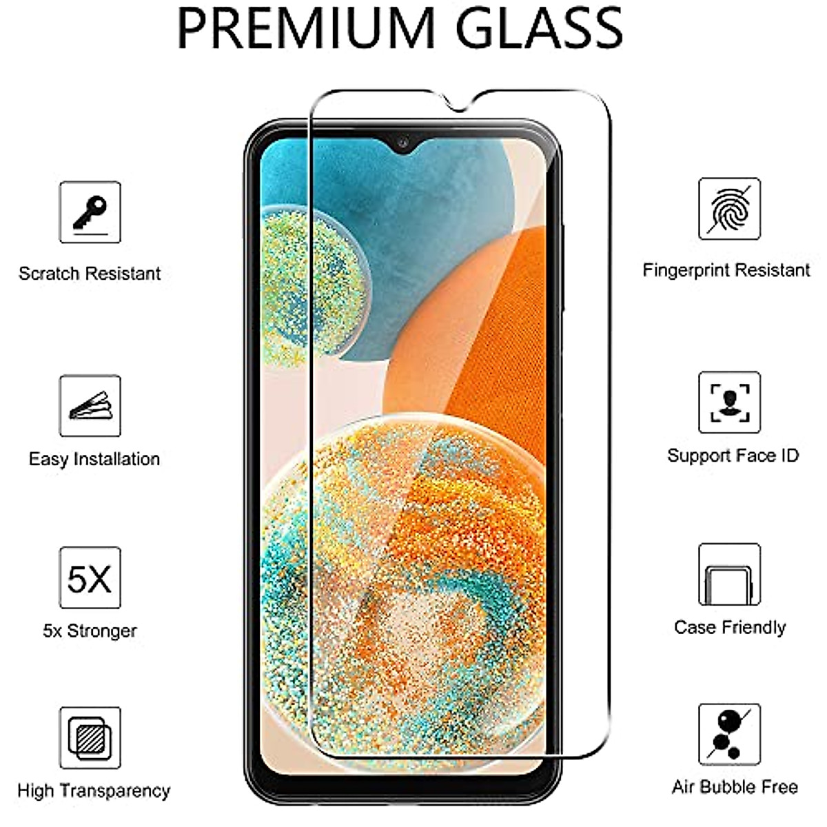 Suttkue for Samsung Galaxy A23 5G/4G Screen Protector with Camera Lens Protector, 9H Hardness Anti-Scratch Tempered Glass flim, Case Friendly, Anti-Fingerprint,Anti-Scratch (2+2 PACK)
