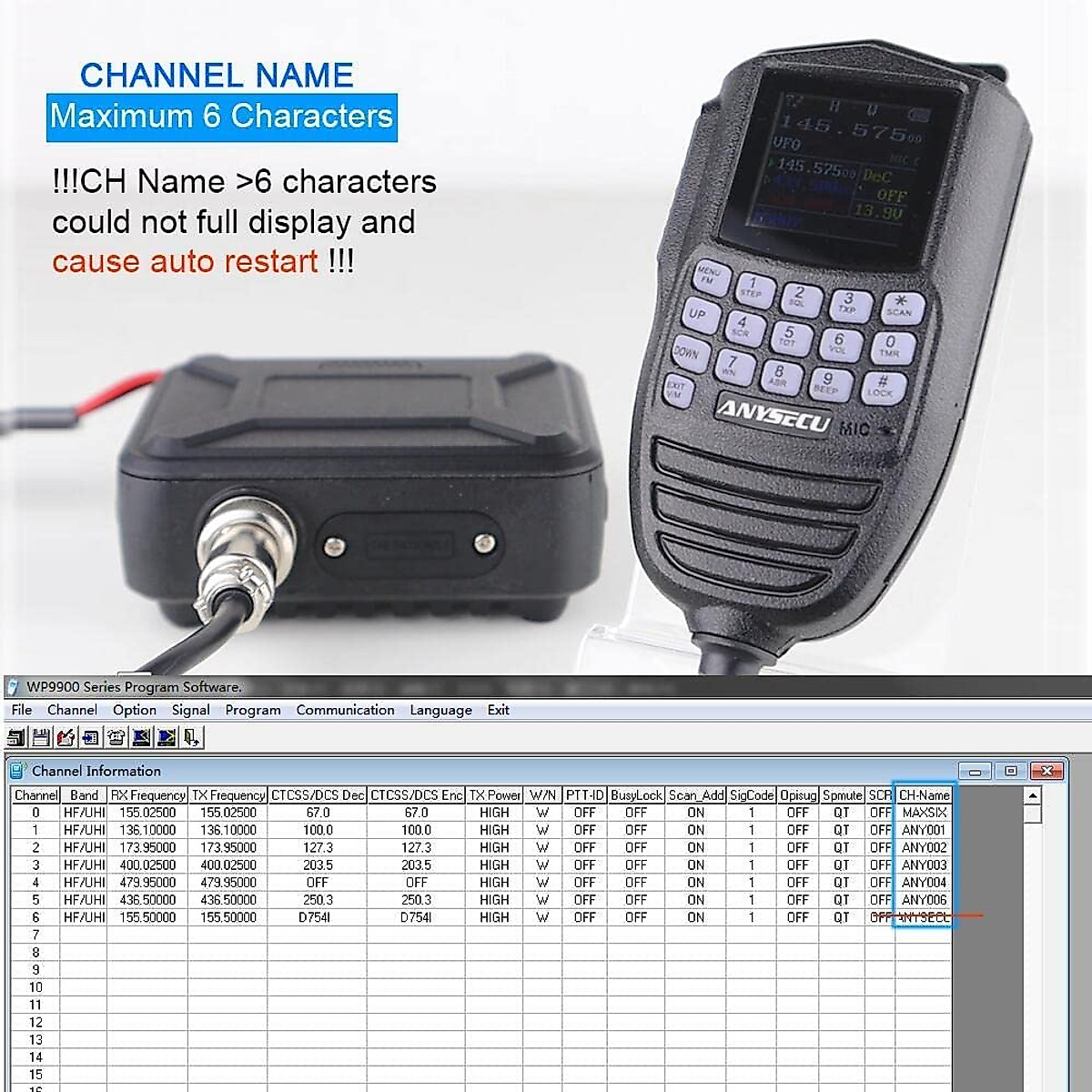 Anysecu WP-9900 Mini Mobile Radio 25W 200 Channels UHF VHF Dual Band Car Base Radio with Programming Cable