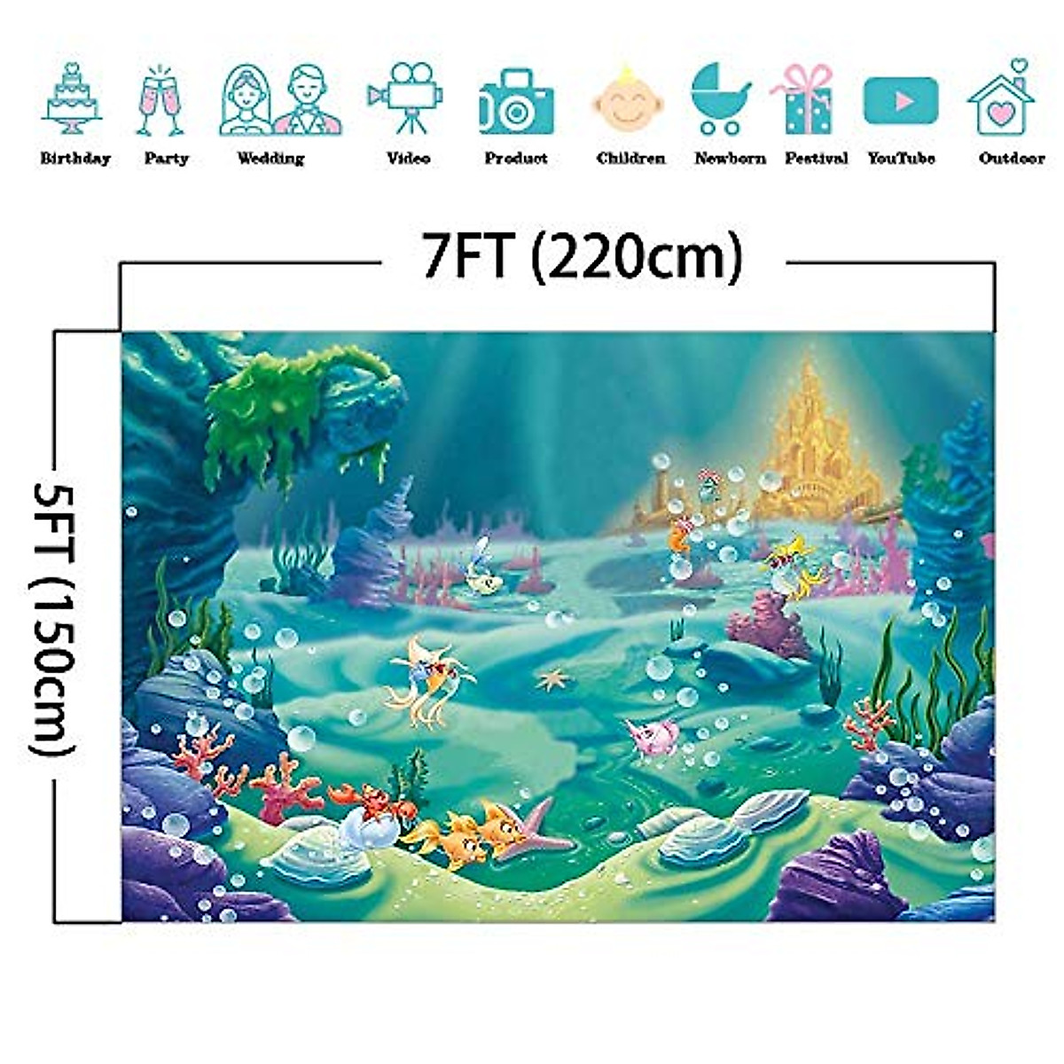 Mocsicka Mermaid Backdrop Under Sea Castle Photography Background 7x5ft Vinyl Child Kids Baby Birthday Party Decoration Backdrops