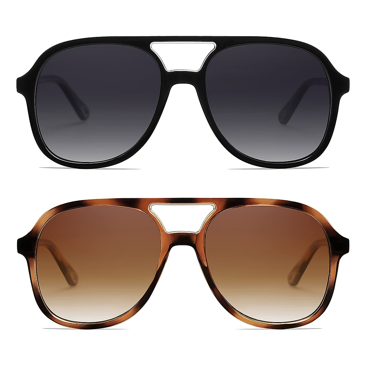 Appassal Retro Polarized Aviator Sunglasses Womens Men Vintage Double Bridge Square Sun Glasses AP3606, Black/Grey & Tortoise/Brown