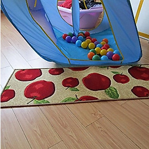 Wolala Home Red Apple Kitchen Rug Mats Latex Back Non-Slip Bedside Foot Mat Machine-wash Pets Carpet Thin (1'3x4', Beige)