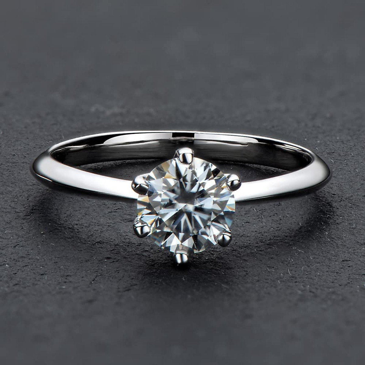 WOAINI 0.5-3 Carat Moissanite Ring, Platinum Plated Sterling Silver Round Cut Solitaire Ring for Women, Engagement, Promise, Wedding