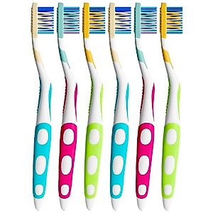 Reusable Toothbrushes, Individually Wrapped Medium Soft Standard Classic Brushes with Nylon Bristles for Dental Health, Oral Hygiene Tooth Care - 6 Pack by Blasting Health