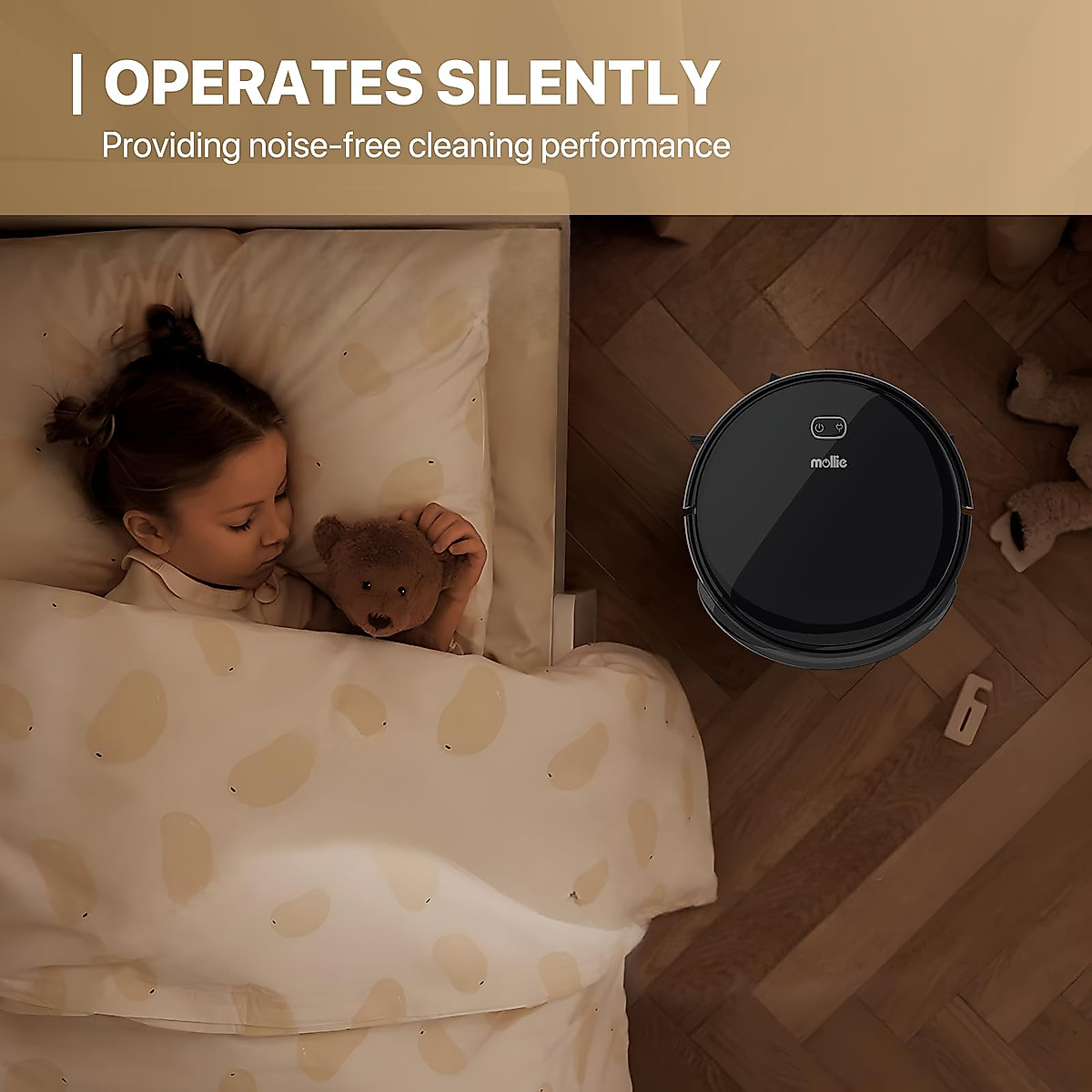 mollie Robot Vacuum and Mop with Wi-Fi/App, Automatic Self-Charging Robotic Vacuum Cleaner, 2800Pa Suction, Slim, Good for Hard Floors Carpets, Black