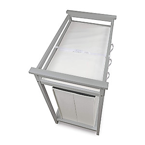 Badger Basket Modern Baby Changing Table with Laundry Hamper, 3 Storage Drawers and Pad, Diaper Change Station - Gray/White