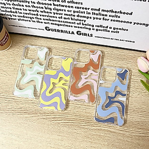 Sayoaho Compatible with iPhone 14 Pro Max Phone Case, Cute Art Wavy Painted for Women Girls, Soft TPU Edge PC Back Protective Shockproof Phone Case-Green