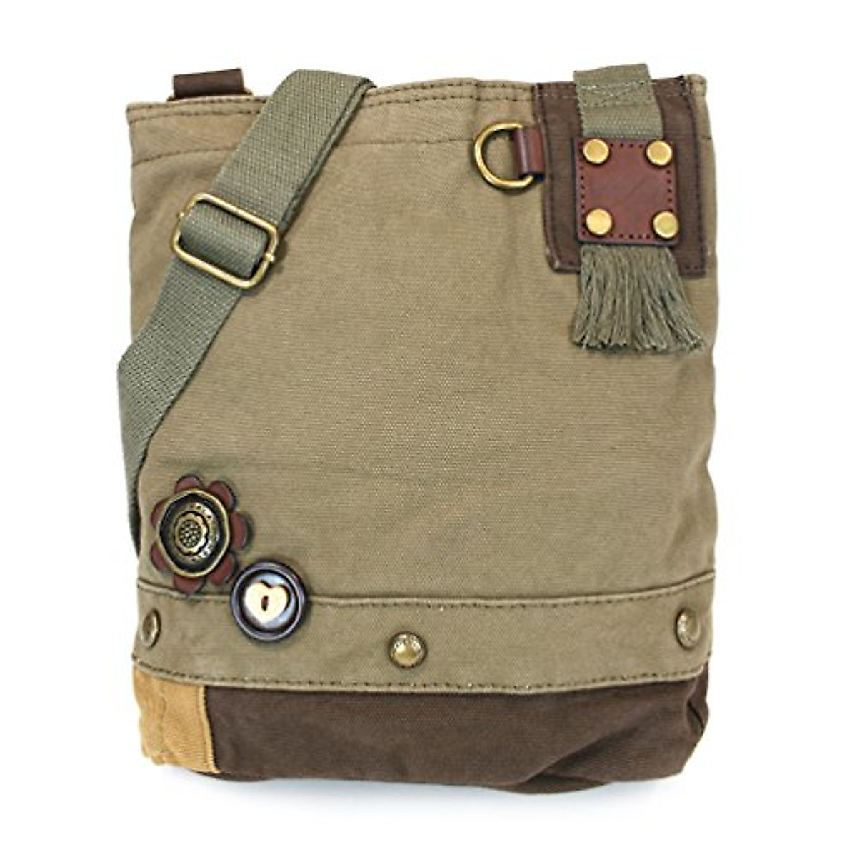 Chala Handbags Canvas Crossbody Messenger Bags with White Slim Cat Coin Purse Combo (Olive)