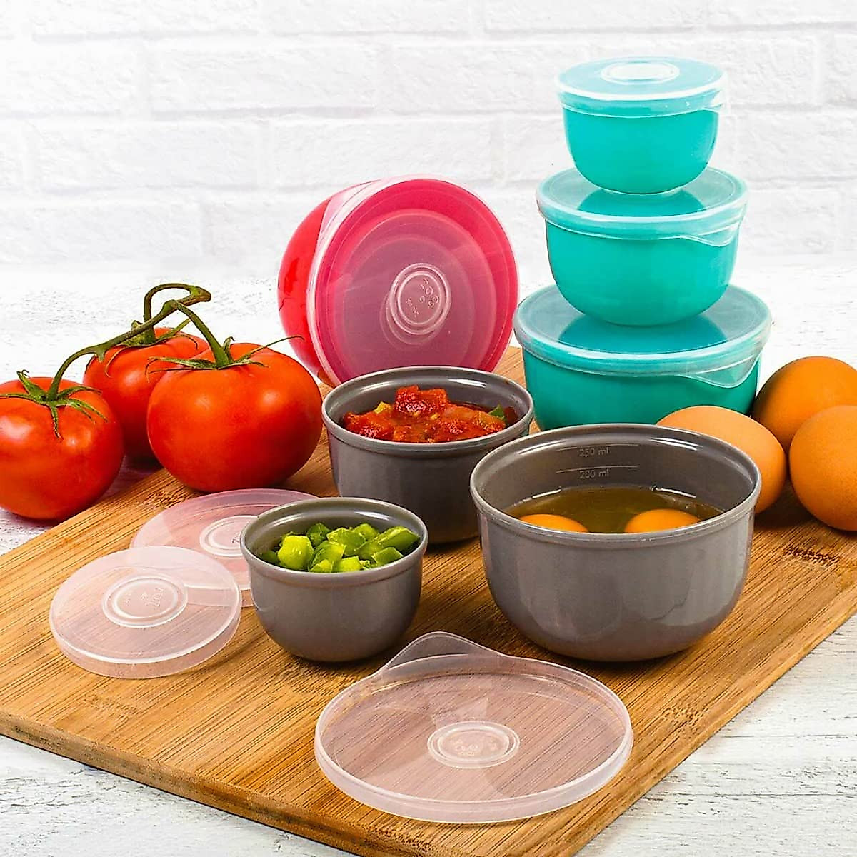 Hutzler PrepEase Plastic Prep Bowl Set with Lids, turquoise, 2 oz., 4 oz., 8 oz.