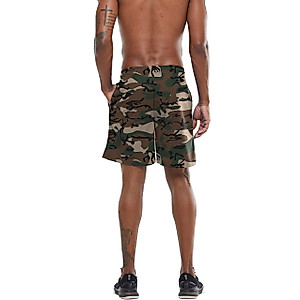 G Gradual Men's 7" Workout Running Shorts Quick Dry Lightweight Gym Shorts with Zip Pockets (Green Camo X-Large)