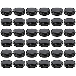 Moretoes 36 Pack Tins, 2 Oz Metal Round Balm Tins, Black Tins Aluminum Cans, Empty Containers with Screw Lids for Salve, Spices or Candies