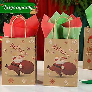 VGOODALL 30PCS Christmas Treat Bags with Tissue Paper, Kraft Paper Gift Bags with Handle Christmas Goodie Bags for Christmas Party Favors Gift Exchange