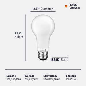 Maelsrlg 3-Way Light Bulbs, 30 70 100 Watt Equivalent, Soft White 2700K, A19 Three Way LED Bulbs, 3W/8W/10W, E26 Medium Base, Pack of 4