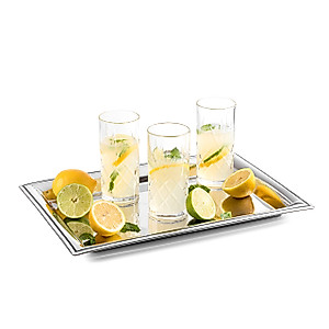 Royalty Art Fancy Serving Tray, 16” x 9.5”, Polished Silver Stainless Steel, Elegant Home Decor for Appetizers, Hor Dourves, Wine, and Event Hosting, Engraved Black Line