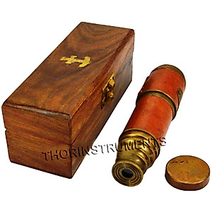 Brass Beautiful Pink Leather Encased Handmade Telescope with Wooden Box Rustic Vintage Home Decor Gifts