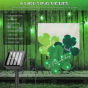 22 LED Solar St Patrick's Day Garden Flag 8 Lighting Modes 13 x 16.1 Inch Double Sided Vertical Shamrock Garden Flag for St Patrick's Day Garden Outdoor Yard Light Decoration