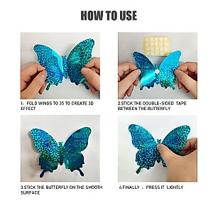 24pcs 3D Butterfly Removable Mural Stickers Wall Stickers Decal for Home and Room Decoration (Indigo)