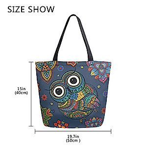 Women Top Bag Handle Handbags Shoulder Bag Tribal Ethnic Owl Boho Floral Tote Washed Canvas Purses Bag(227cr4a)