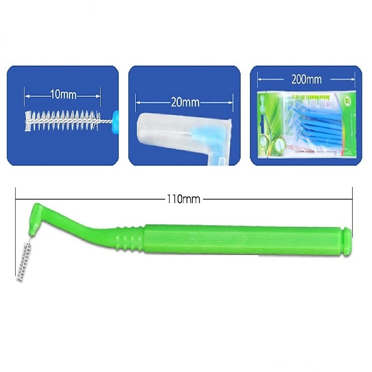 Curved interdental Brush, 10 Count 2bags， 0.7mm (SSS,Yellow)…