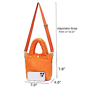 YIKOEE Mini Corduroy Tote Bag for Women Cute Small Tote Bags (Orange)