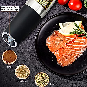 Gravity Electric Salt and Pepper Grinder Set, Automatic Pepper and Salt Mills, One Hand Operation, Adjustable Coarseness, Battery Powered with LED Light, Utility Brush, Stainless Steel 2 Pack, Gifts