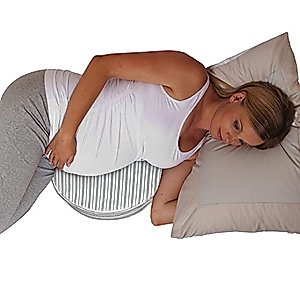 Boppy Pregnancy Wedge Pillow with Removable Jersey Pillow Cover, Gray Modern Stripe Design, Firm Compact Support, Portable Prenatal and Postnatal Positioning