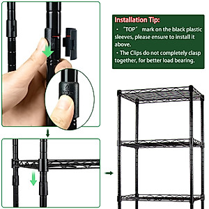 HESESOH 6-Wire Shelving Adjustable Shelves, Standing Storage Shelf for Laundry Bathroom Kitchen Pantry Closet Organization (Glossy Black, 16.6" L x 11.4" W x 64.6" H)