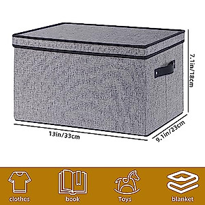 YheenLf Fabric Storage boxes,Storage Baskets for Shelves with Lids, Fabric Storage Bins with Handles, Decorative Linen Closet Organizers Boxes,Medium, Gray, 1-Pack