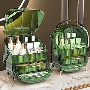 Ergocar Portable Retro Series Multi-Function Make Up Case Dustproof Cosmetic Storage Box,Cosmetics Skin Care Products Jewelry Organizer Case Finishing Box Bathroom Desktop - Retro Green