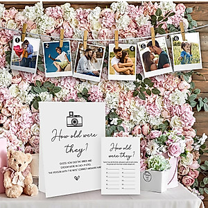 UHADRE Minimalist How Old were The Bride and Groom Game, Guess The Age Photo Game, Bridal Shower Wedding Shower Game (1 Sign and 30 Cards)-BNG20