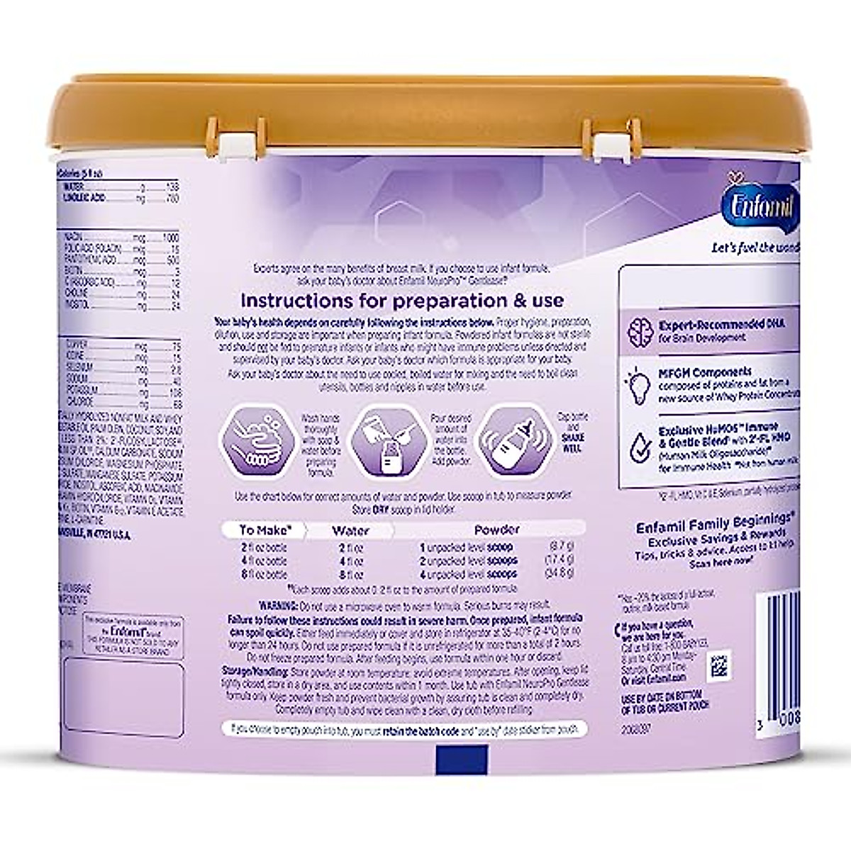 Enfamil NeuroPro Gentlease Baby Formula, Infant Formula Nutrition, Brain and Immune Support with DHA, Proven to Reduce Fussiness, Crying, Gas and Spit-up in 24 Hours, Reusable Tub, 19.5 Oz, 4 Count