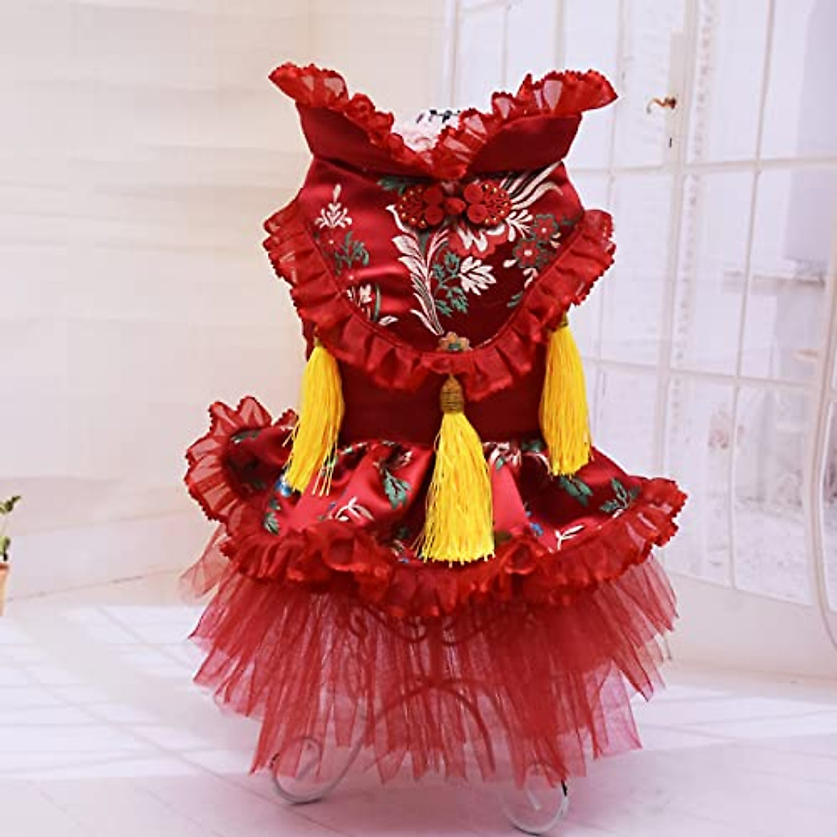 guohanfsh Pet Accessories,Pet Costume Chinese Style Dress-up Skin-Friendly Dogs Cats Tulle Princess Dress Pet Supplies Pet Clothes Tassels Decor for