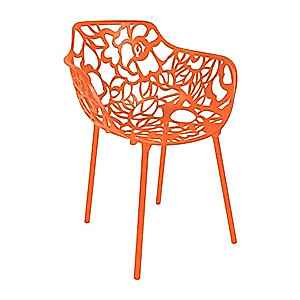 LeisureMod Devon Modern Aluminum Indoor-Outdoor Stackable Patio Dining Armchair, Orange