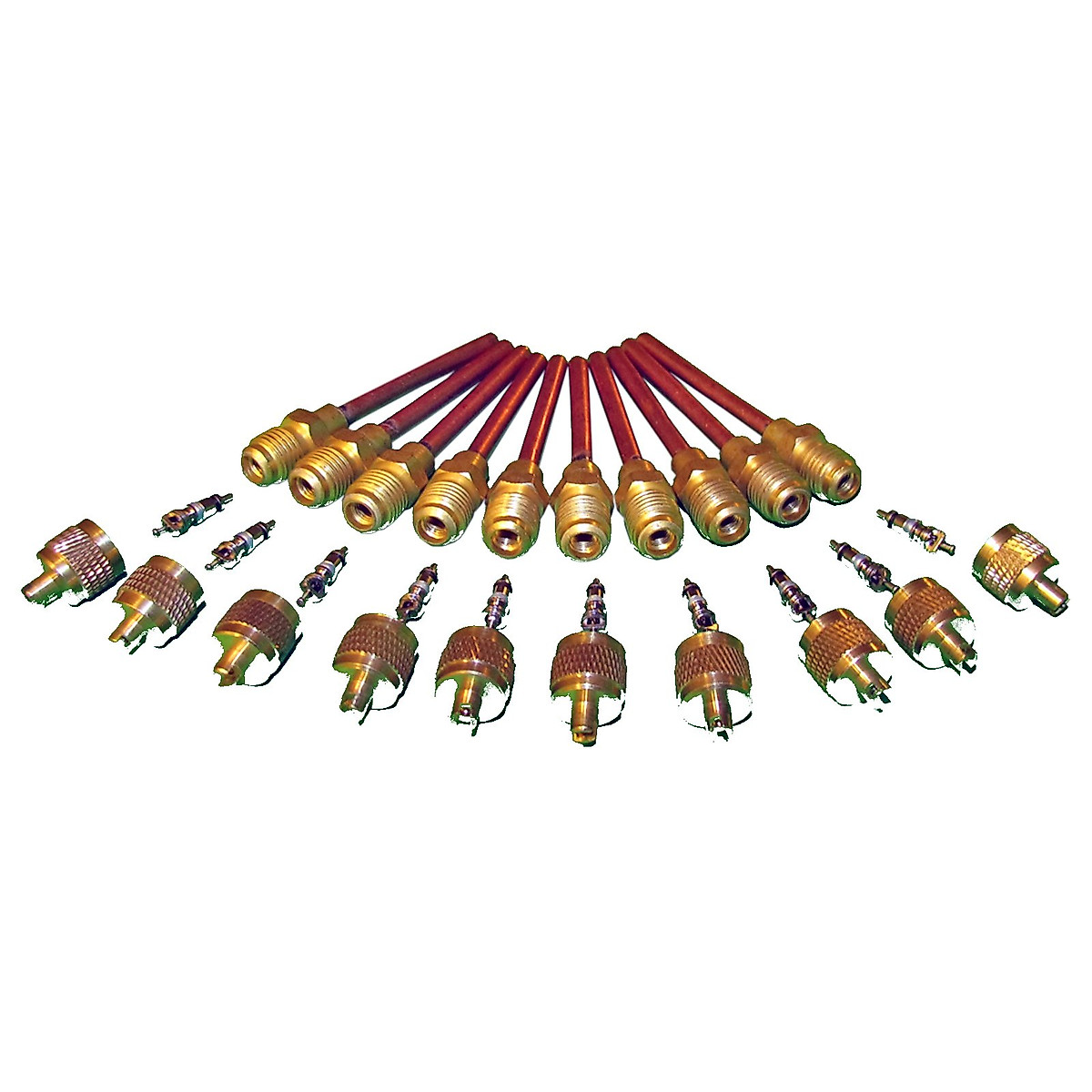 Lot of 10 Service/Access Valve 1/4" SAE x 3/16" OD x 3" Stem + Core & Cap/Core Remover