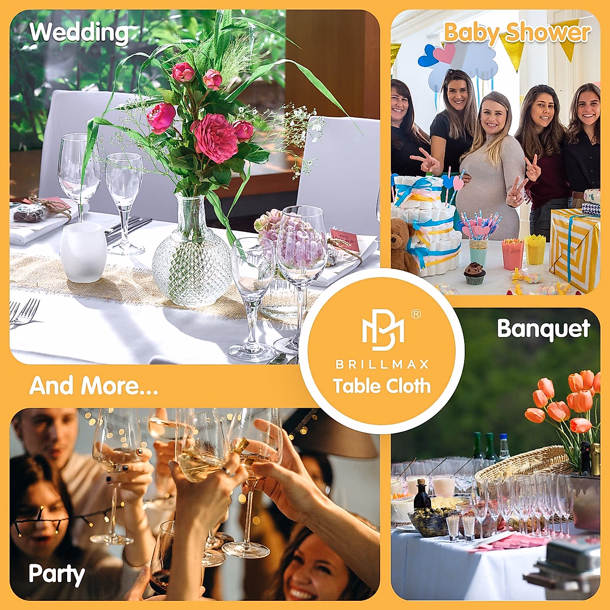 BRILLMAX 6 Pack White Tablecloths for 8 Foot Rectangle Tables 90 x 156 Inch - 8ft Rectangular Bulk Linen Polyester Fabric Washable Long Clothes for Wedding Reception Banquet Party Buffet Restaurant