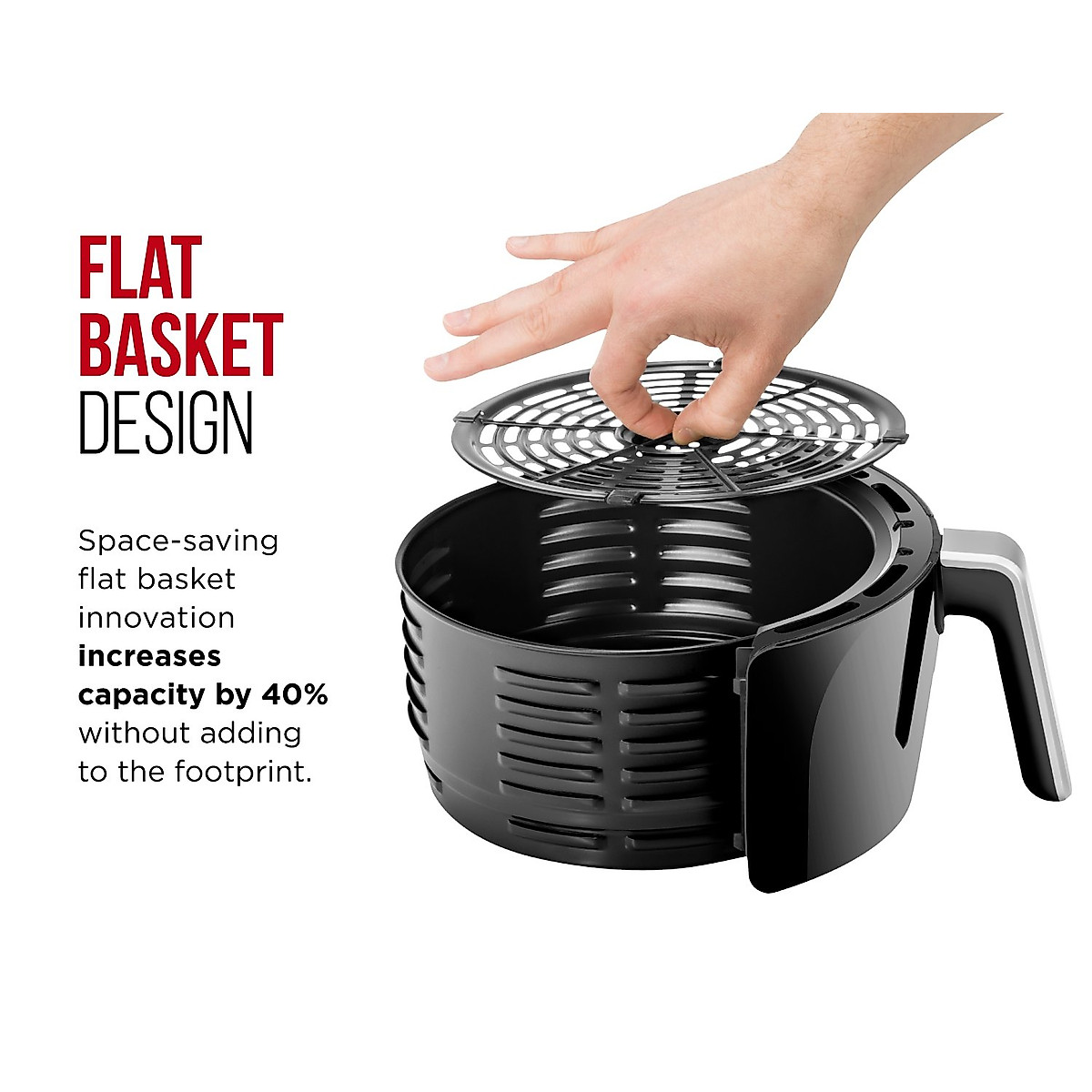 Chefman 6.5 Quart Air Fryer Oven with Space Saving Flat Basket, Oil Free Hot Airfryer with 60 Minute Timer & Auto Shut Off, Dishwasher Safe Parts, BPA-Free, Family Size, X-Large, Black