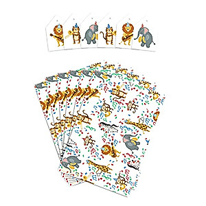 CENTRAL 23 Baby Shower Wrapping Paper Neutral - 6 White Gift Wrap Sheet - Musical Animals - Birthday Wrapping Paper Girls Boys Kids - Comes With Fun Stickers