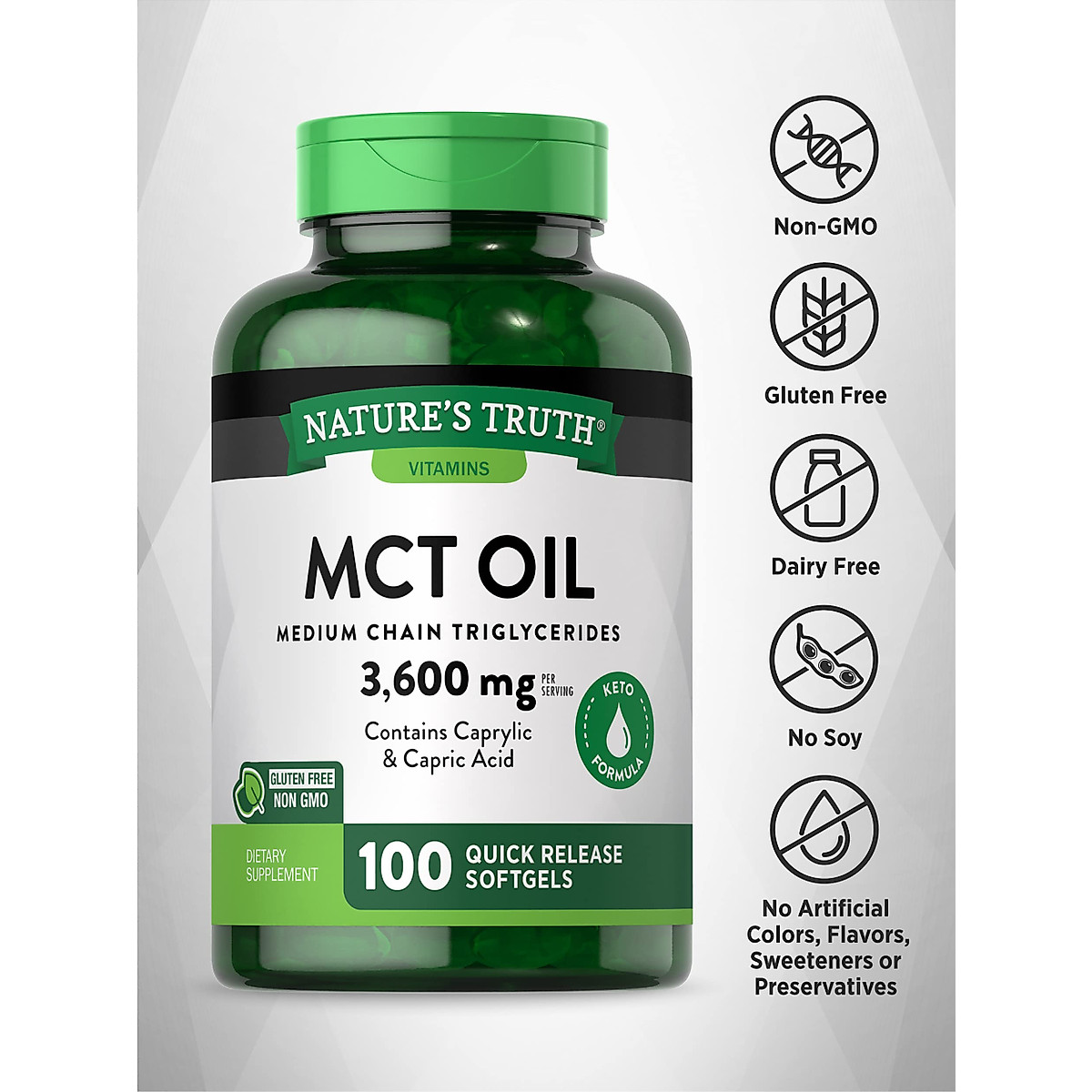 Nature's Truth MCT Oil Capsules | 100 Softgels | Keto Friendly Coconut Oil Pills | Non-GMO, Gluten Free