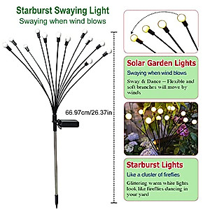 ANGMLN Outdoor Solar Garden Lights, 24 LED 2 Pack Firefly Lights, Waterproof Swaying Light Yard Landscape Decorative Lights Patio Pathway Decoration Gifts for Mom Family Friends