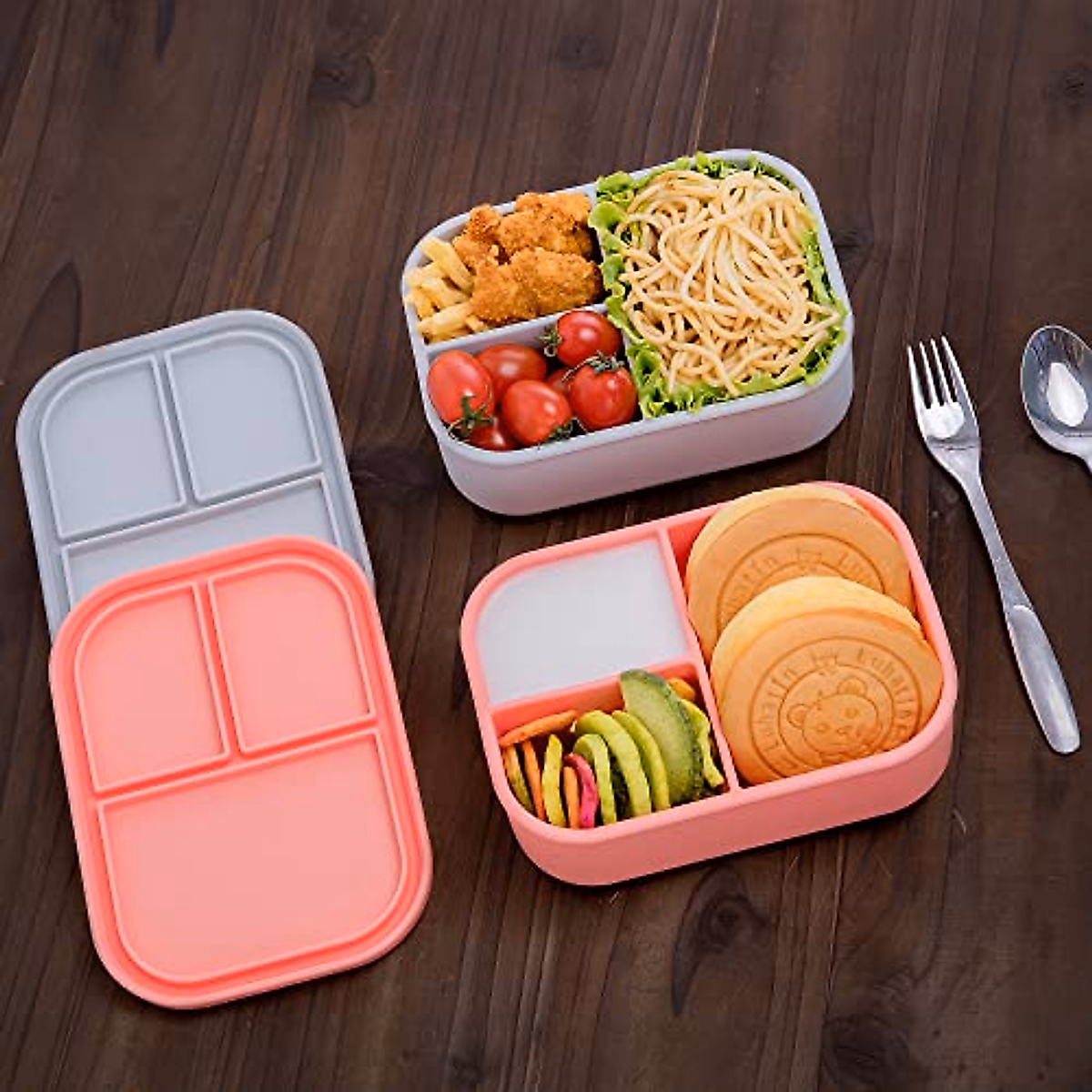 AirTaxiing Silicone Bento Box Lunch Box Microwave Freezer and Dishwasher Safe Food Container with Compartments BPA-Free Leak-Proof Drop-Proof Bento Box (Gray)