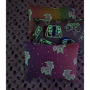 Kids Rule 2 Piece Gamer Glow in The Dark Comforter Set, Game Controllers Print, Blue, Grey - Twin (GMR2CMFST)