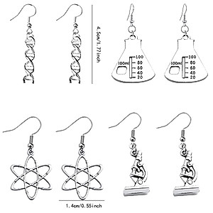 DIYANMMY 4 Pairs Unique Charm Electroplating Alloy Earrings Fashion Individual Bottle Hexagonal Gene Sequence and Microscope Earrings Punk Simulation Gift (4PAIR Alloy Earrings)