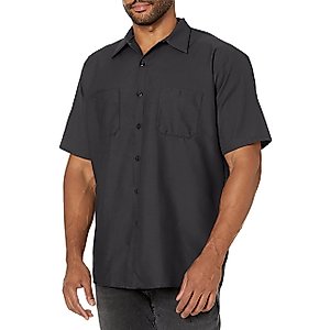 Red Kap Womens Industrial Shirt, Regular Fit, Short Sleeve Work Utility Button Down, Black, X-Large US