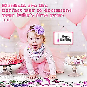 Monthly Baby Milestone Blanket for Baby Girls Boys Set Baby Age Blanket Baby Month Blanket Newborn Growth Chart Blanket with Bandana Frame Headband Whiteboard for Background (Graceful Style, 6 Pcs)