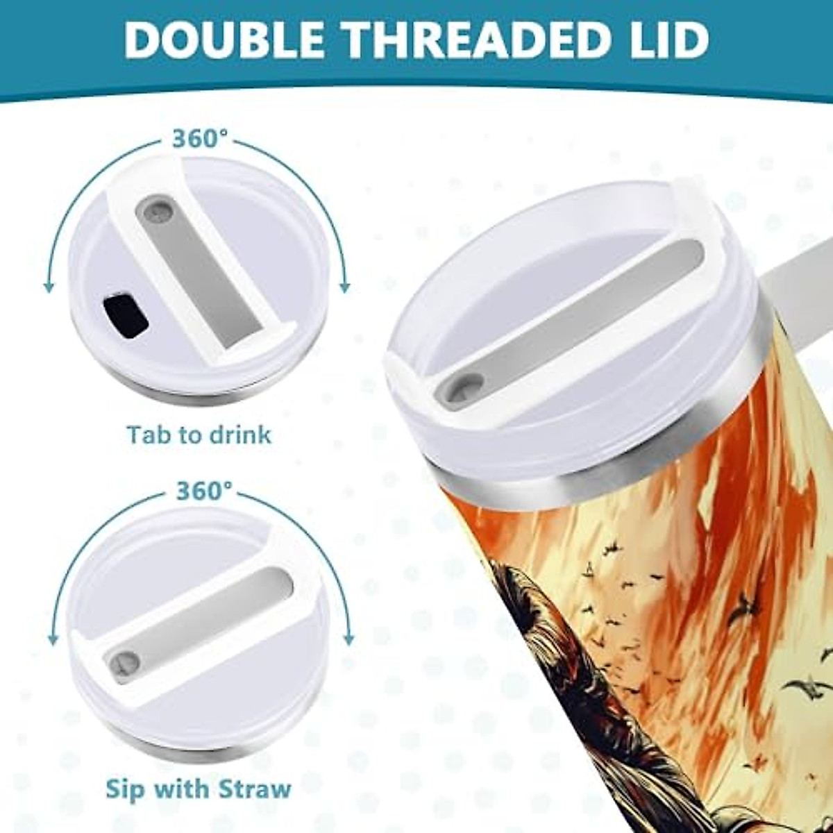 Jihqo Retro Skeleton Motorcycle 40 oz Stainless Steel Vacuum Insulated Tumbler with Handle and Straw Lid, Leakproof Water Bottle Double Wall Travel Mug Coffee Cup, Cupholder Friendly