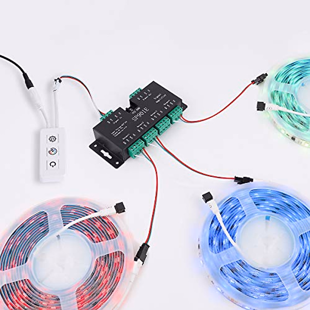 SUPERNIGHT LED Pixel Strip Amplifier Signal Data SPI Repeater for WS2801 WS2811 WS2812B WS2813 WS2815 SK6812 SK9822 Addressable RGB Light Strip Dream Color Programmable Rope Lighting 5v-24v SP901E