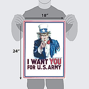 PalaceLearning Uncle Sam - I Want You for U.S. Army Poster - World War 2 Poster - WW2 - (Laminated, 18" x 24")