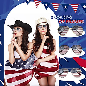 Mepase 12 Pack Mens Women American Flag Sunglasses USA Flag Glasses for 4th of July for Independence Day Patriotic Decoration (Gold Silver Black Frame)
