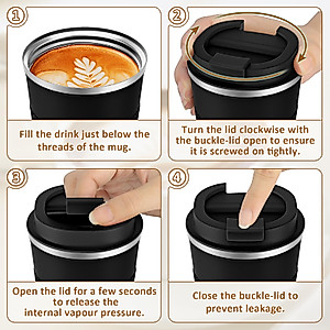 KETIEE Travel Mug 12oz, Vacuum Insulated Coffee Mug with Leakproof Lid, Travel Coffee Tumbler Stainless Steel Double Walled Reusable Coffee Cup for Hot and Iced Coffee Tea Water (Black)